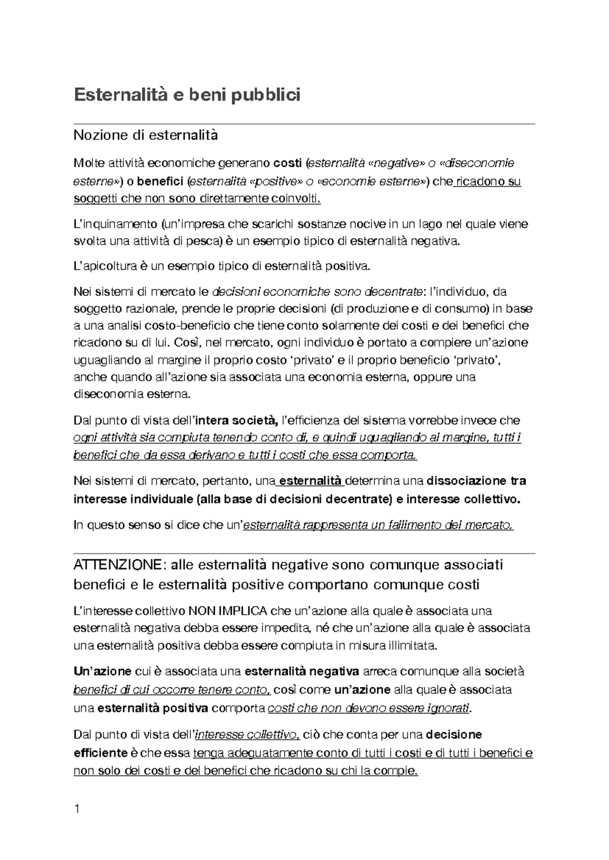 Esternalità e Beni Pubblici: Nozioni Fondamentali - Economia Politica 2 ...