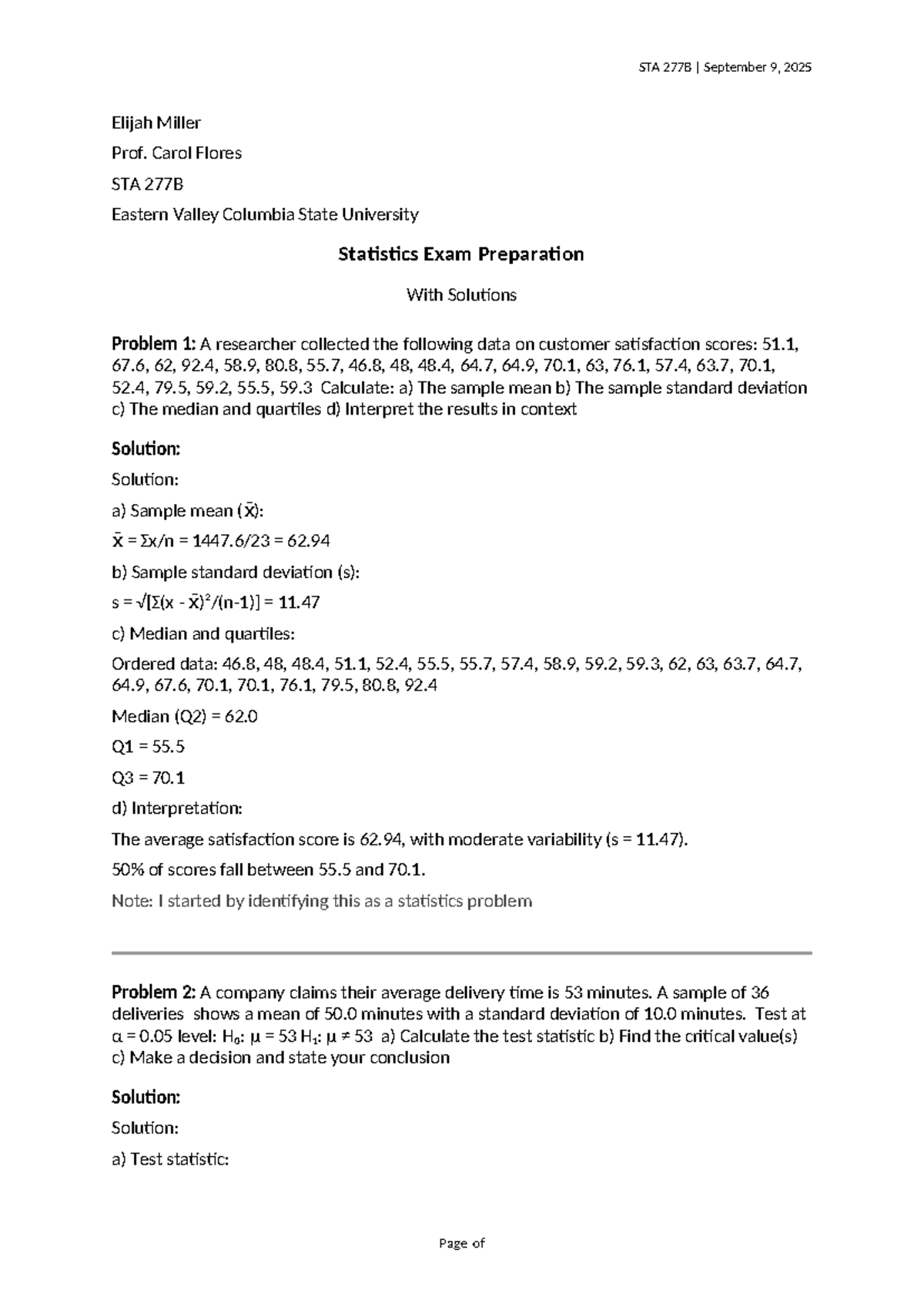 STA 277B Statistics Exam Prep: Solutions & Analysis - Studocu