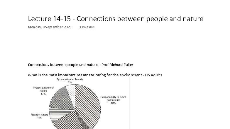 BIOL3000 - Lecture 14: Connections Between People and Nature - Studocu