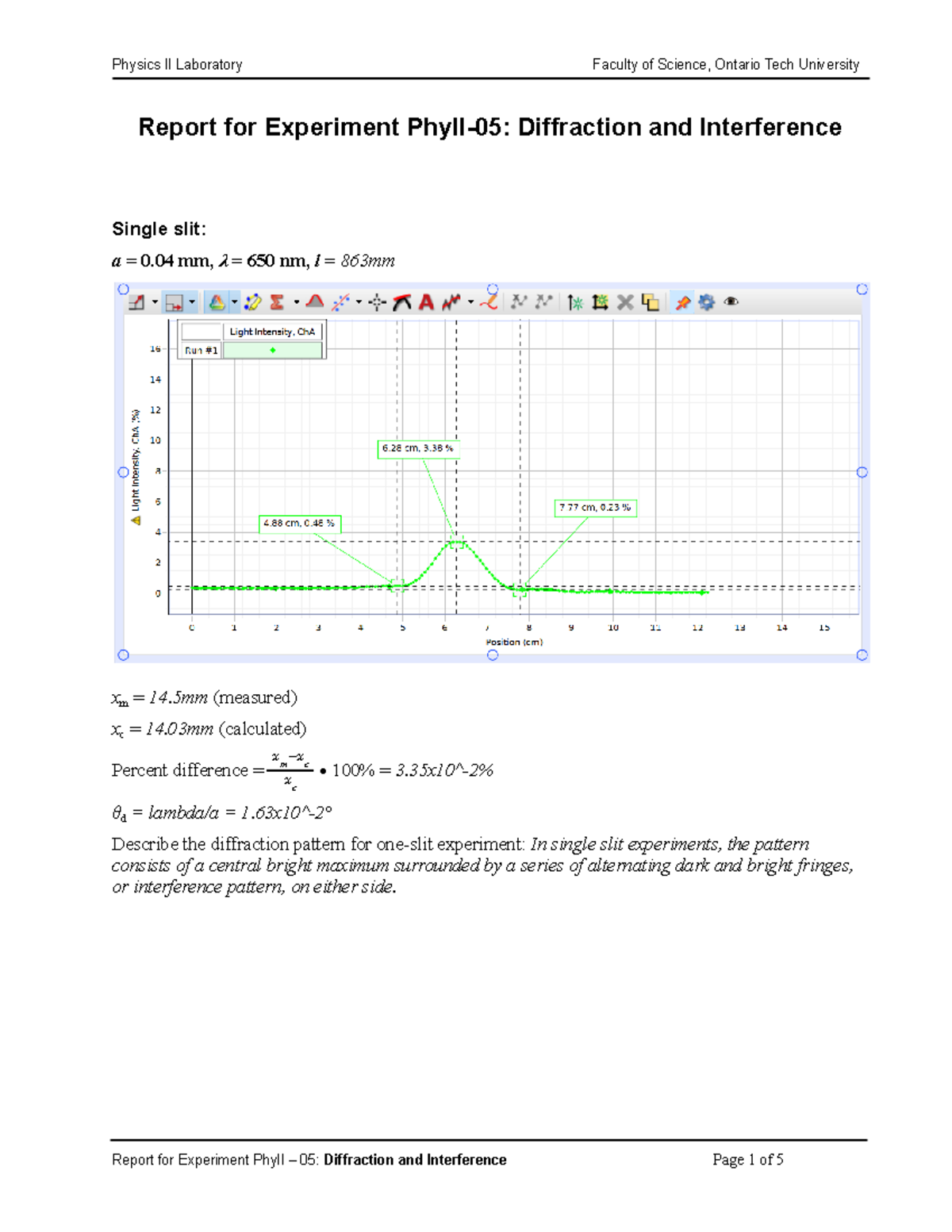 Lab #5 - Diffraction and Interference Patterns Analysis - PhysII-05 - Studocu