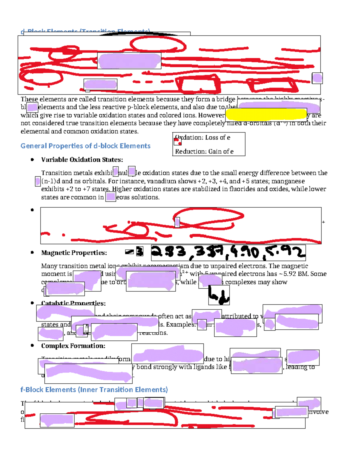 D F Block Elements: Transition & Inner Transition Elements Notes - Studocu