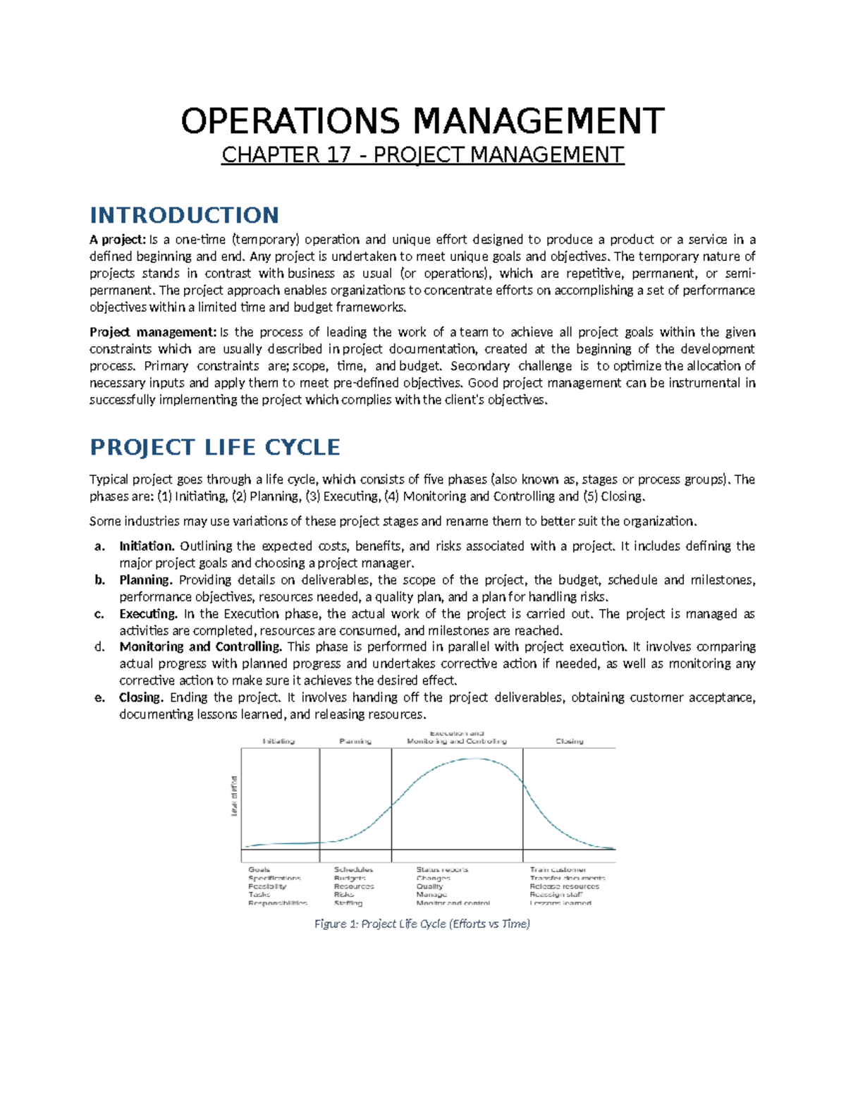 Chap 17 Project Management Overview - Operations Management Summary ...