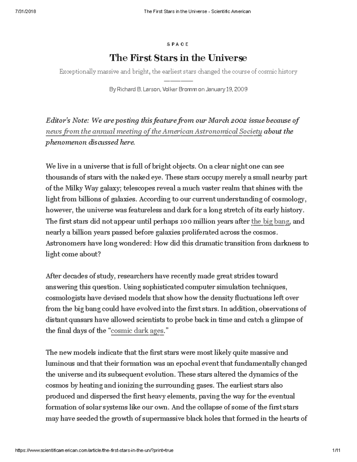 The First Stars in the Universe: Insights from Scientific American ...