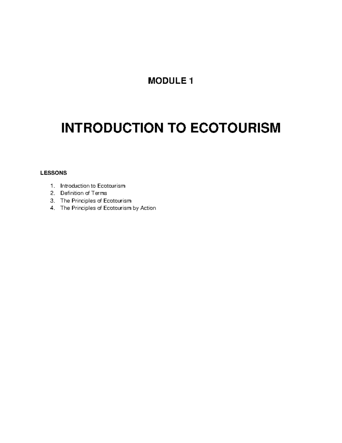 Ecotourism Module (Course Code: ECOT 101) - Comprehensive Lessons and ...