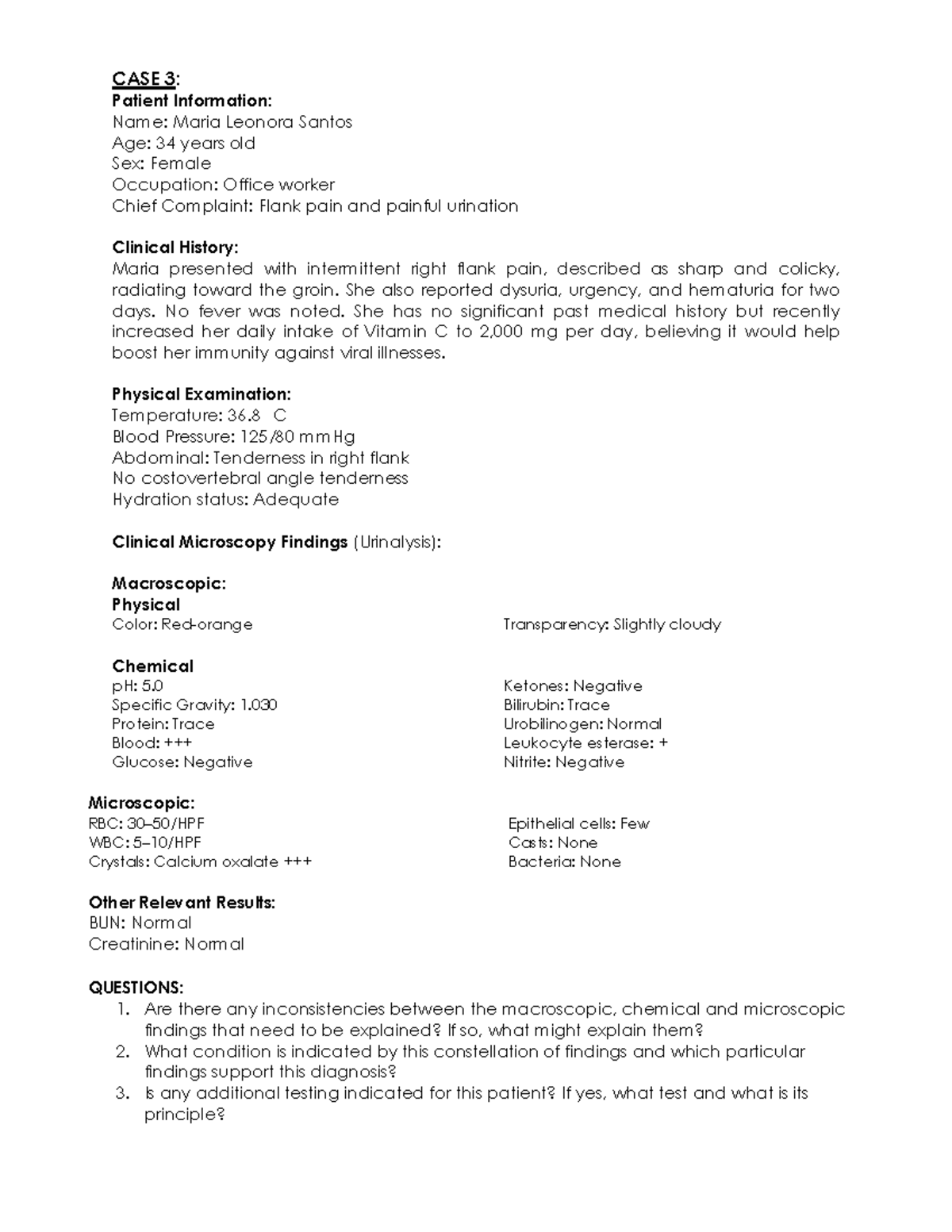 Case Study 3: Patient Analysis in Medical Lab Science - Studocu