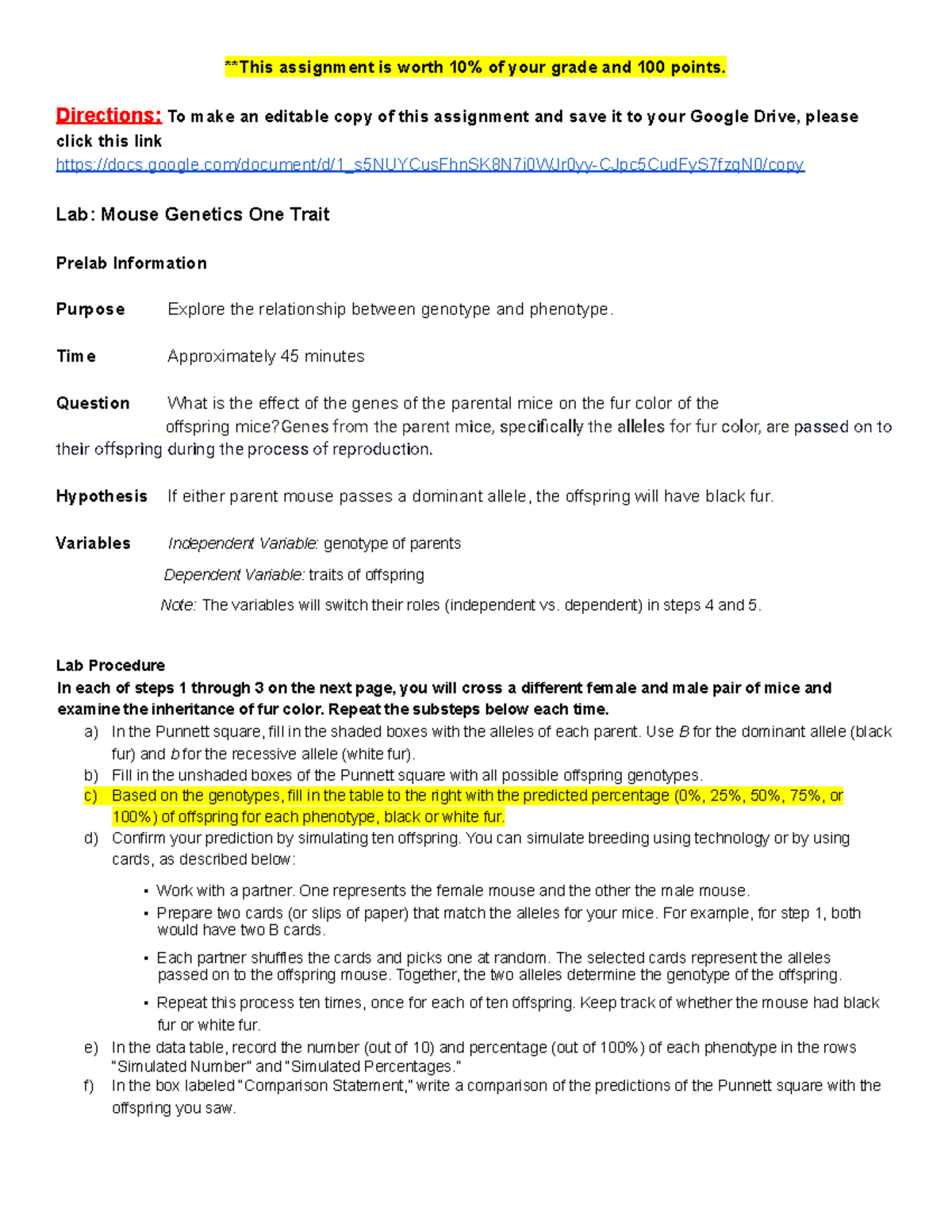 Lab Report: Mouse Genetics - Exploring One Trait (Genotype & Phenotype ...