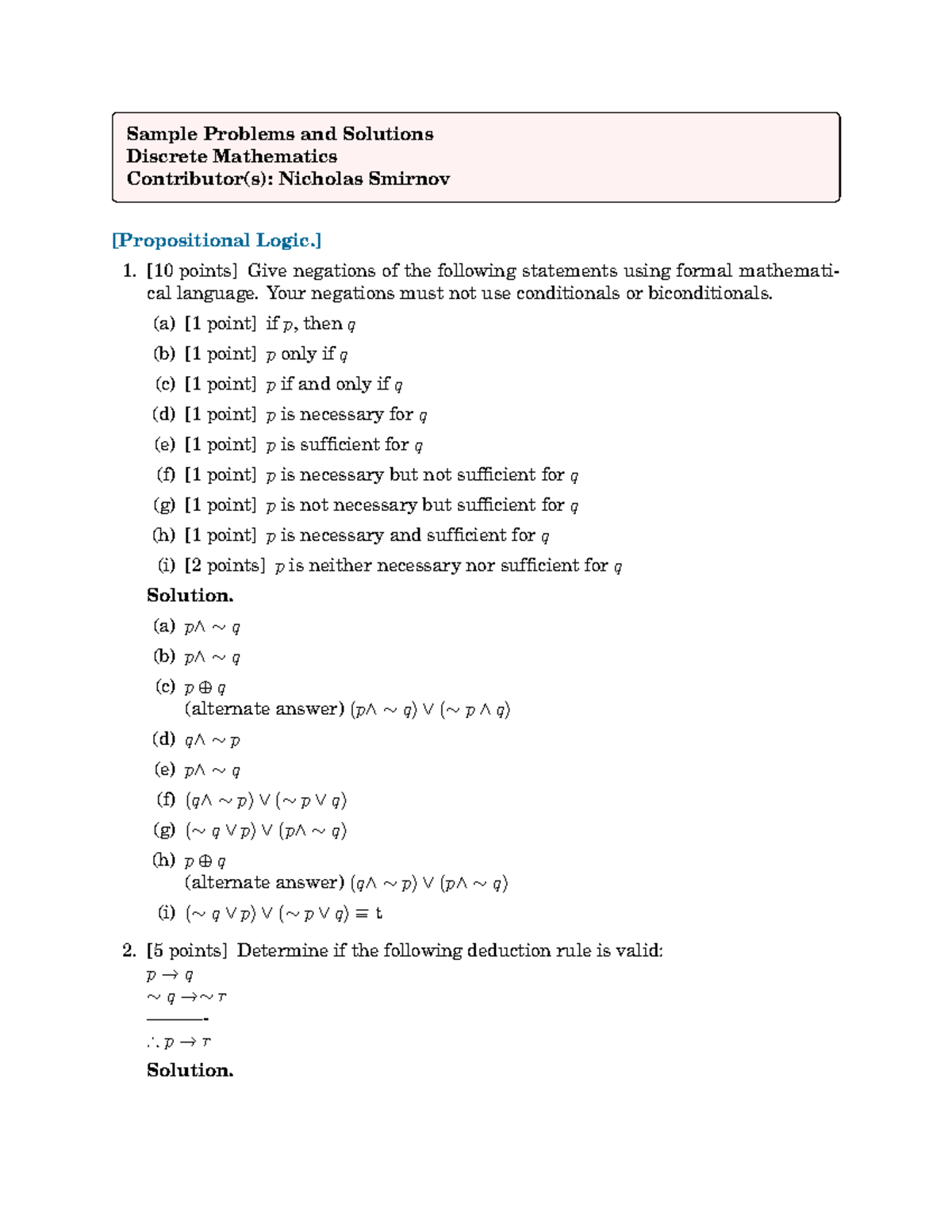 Sample Problems and Solutions in Discrete Mathematics (CS101) - Studocu