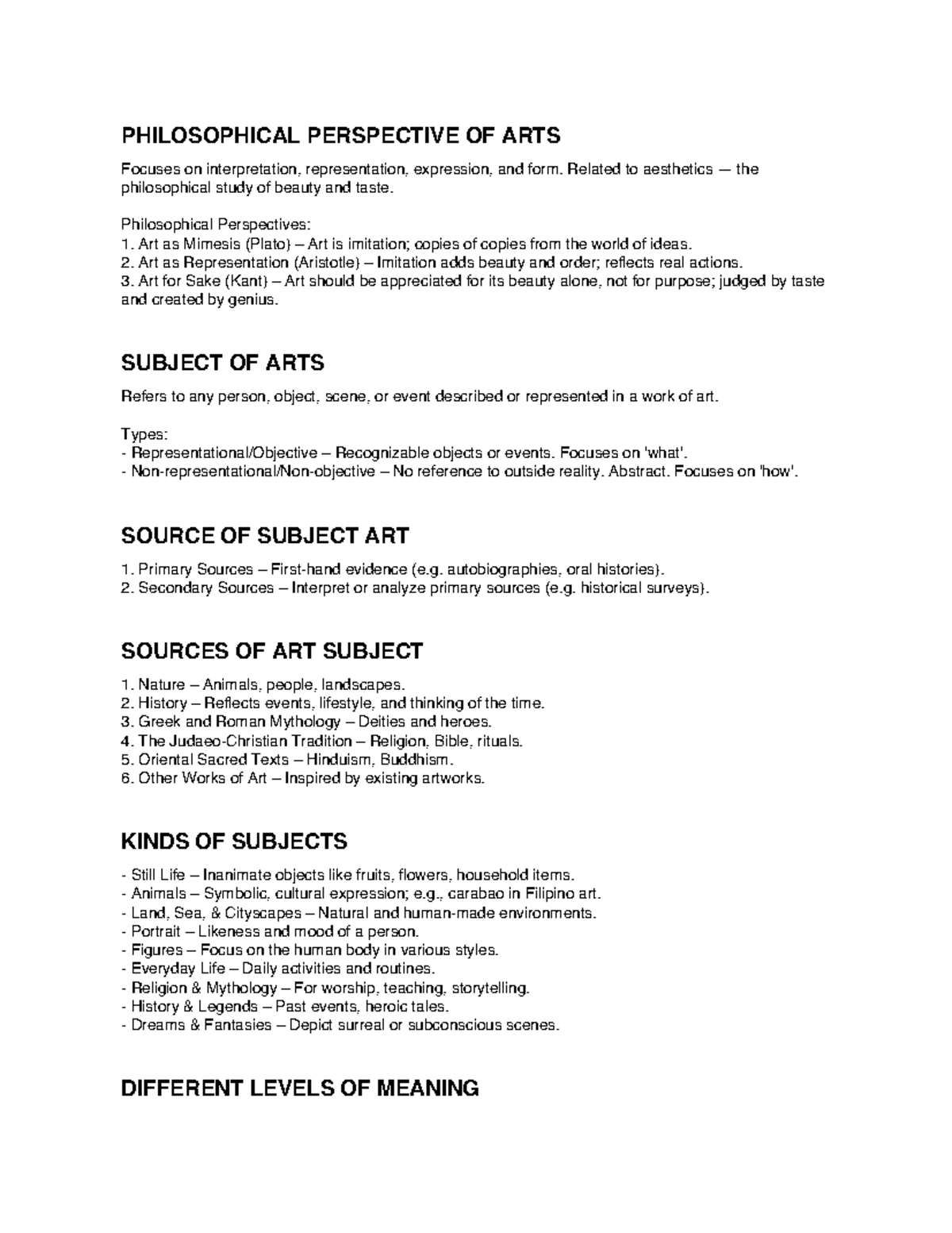 PHIL 101: Summary of Philosophical Perspectives in Visual Arts - Studocu