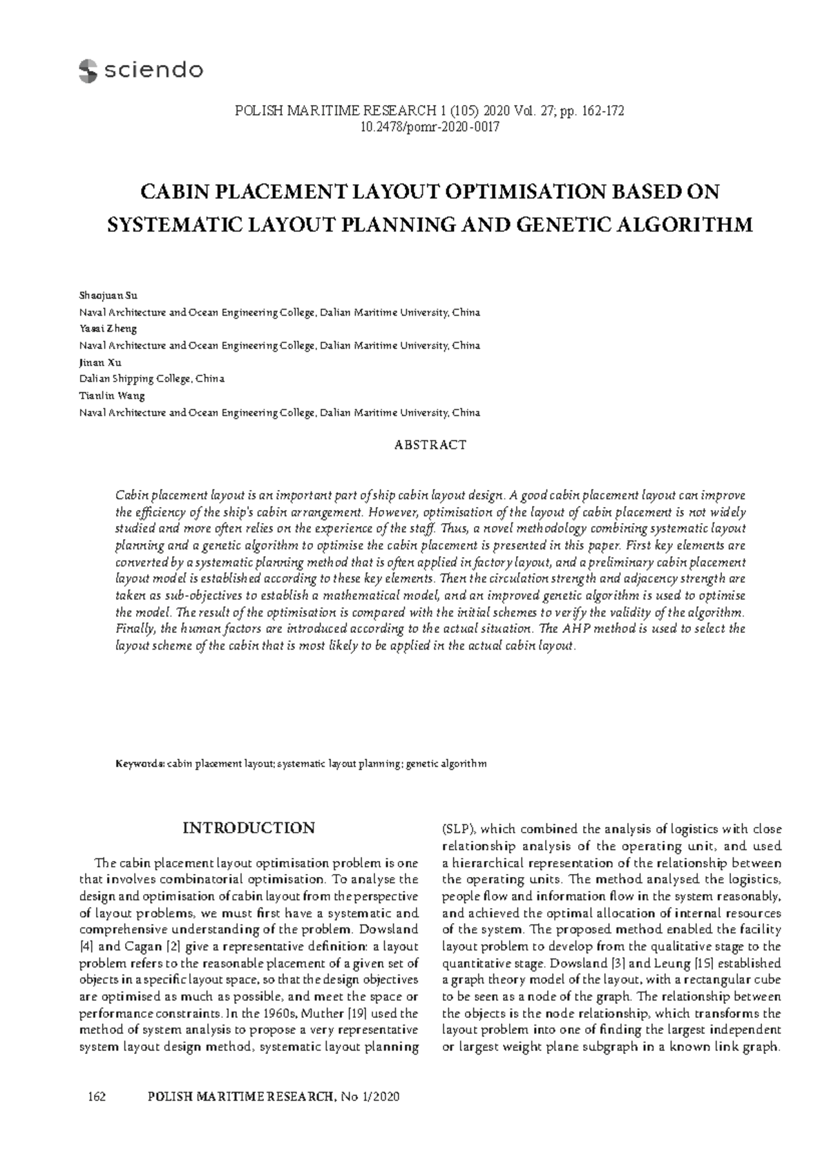 Optimisation of Cabin Placement Layout Using SLP and GA in Naval ...