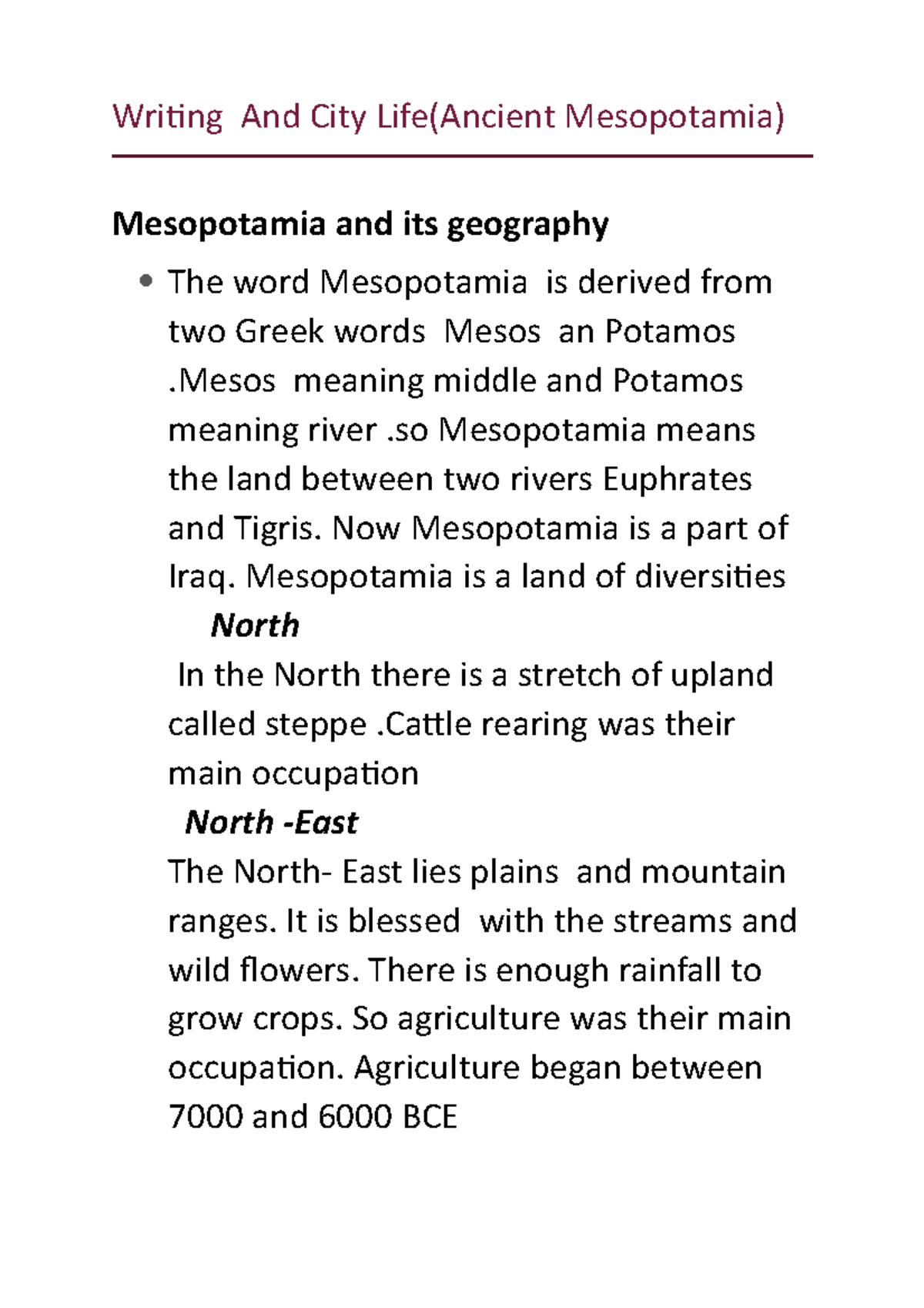 Mesopotamia Writing And City Life