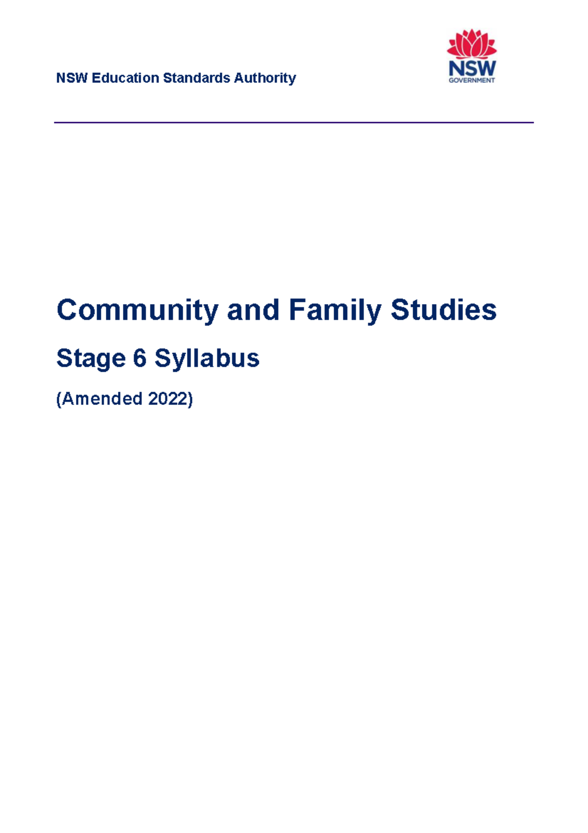 Community and Family Studies Stage 6 Syllabus (HSC) - Nov 2022 - Studocu