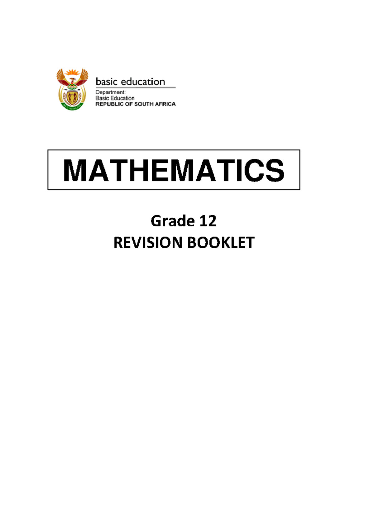 Maths Grade 12 - Revision Booklet & Practice Questions - Studocu