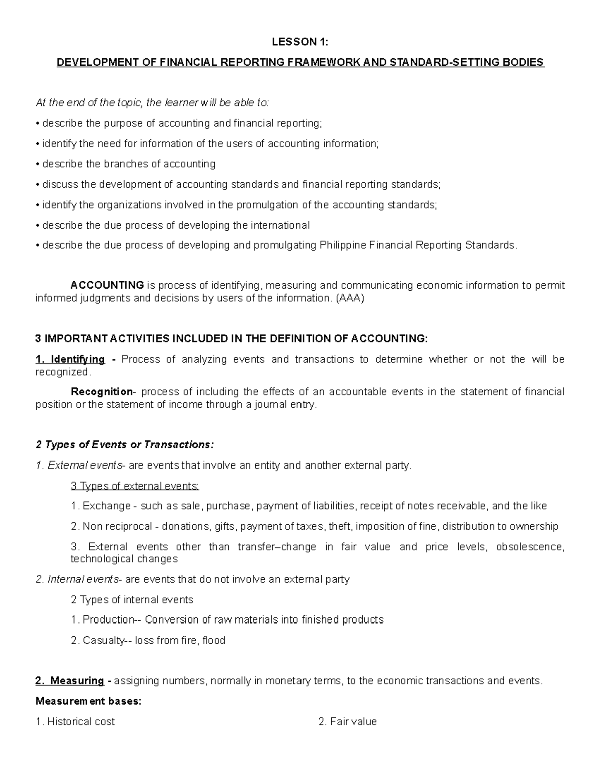 Lesson 1 - Overview of Accounting Frameworks & Standards (ACCT101 ...