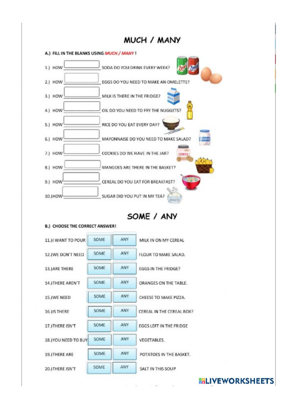 MUCH AND MANY: FILL IN THE BLANKS WORKSHEET 2282337 - Studocu