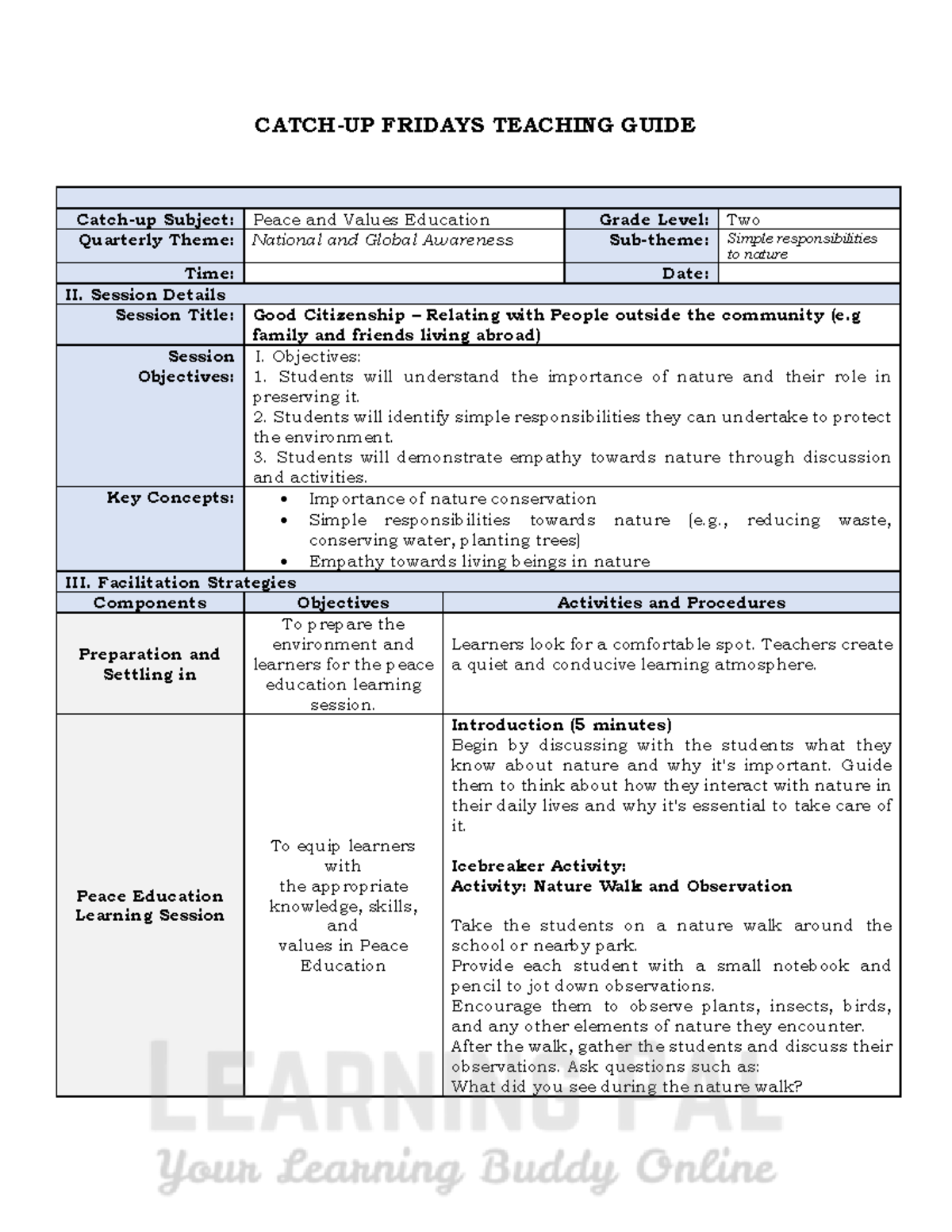 Grade 2 Catch Up Friday Guide: Embracing Simple Nature Responsibilities ...