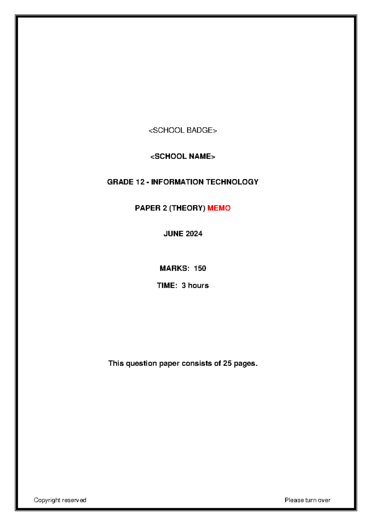 Information Technology P2 Eng June 2024 Memo: Detailed Solutions and ...