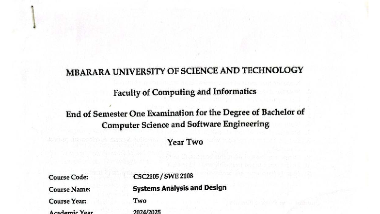 SAD 202425 - End of Semester Exam for Systems Analysis and Design - Studocu