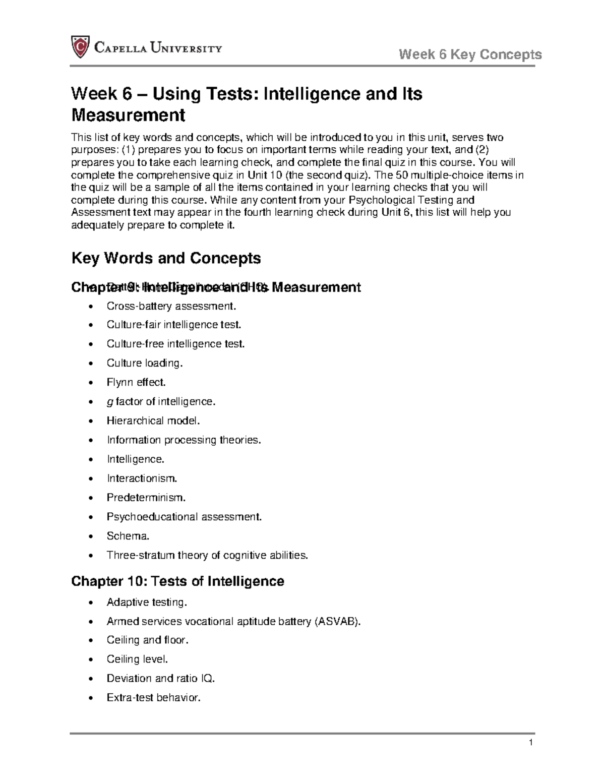 PSY7610 WK6 - notes - zyxwvu \f CAPELLA UNIVERSITY Week 6 Key Concepts ...