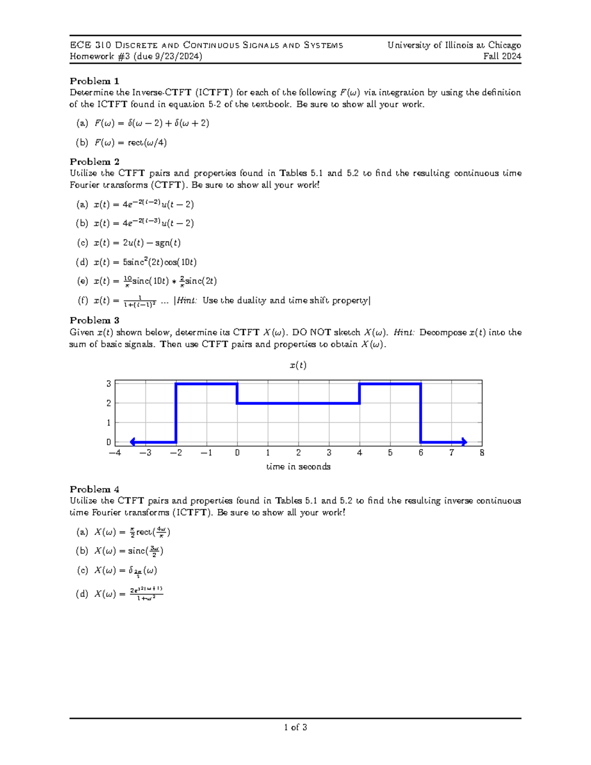 ECE 310 Fall 2024 Homework: ICTFT & CTFT Problems Solutions - Studocu
