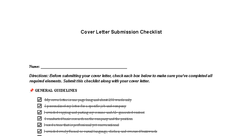 Cover Letter Submission Checklist: Essential Elements to Verify - Studocu