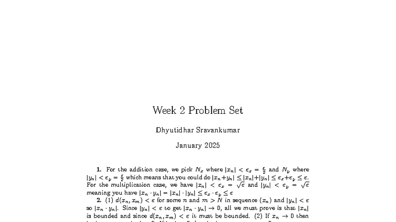 Week 2 Problem Set: Convergence and Metric Spaces Analysis - Studocu