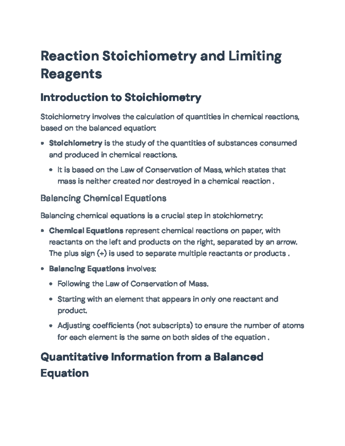 Stoichiometric Calculations and Limiting Reagents in Chemistry ...