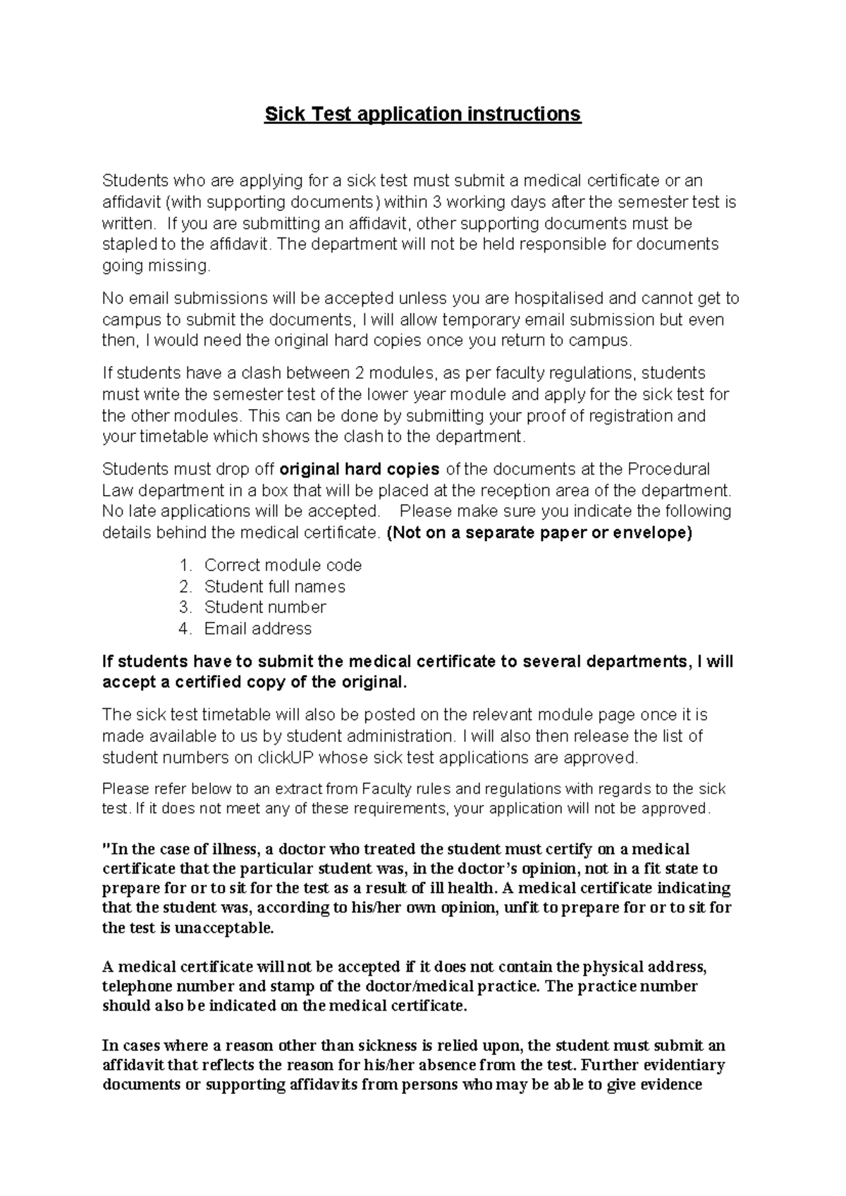 Sick Test Application Instructions for Procedural Law 101 Lecture Notes ...