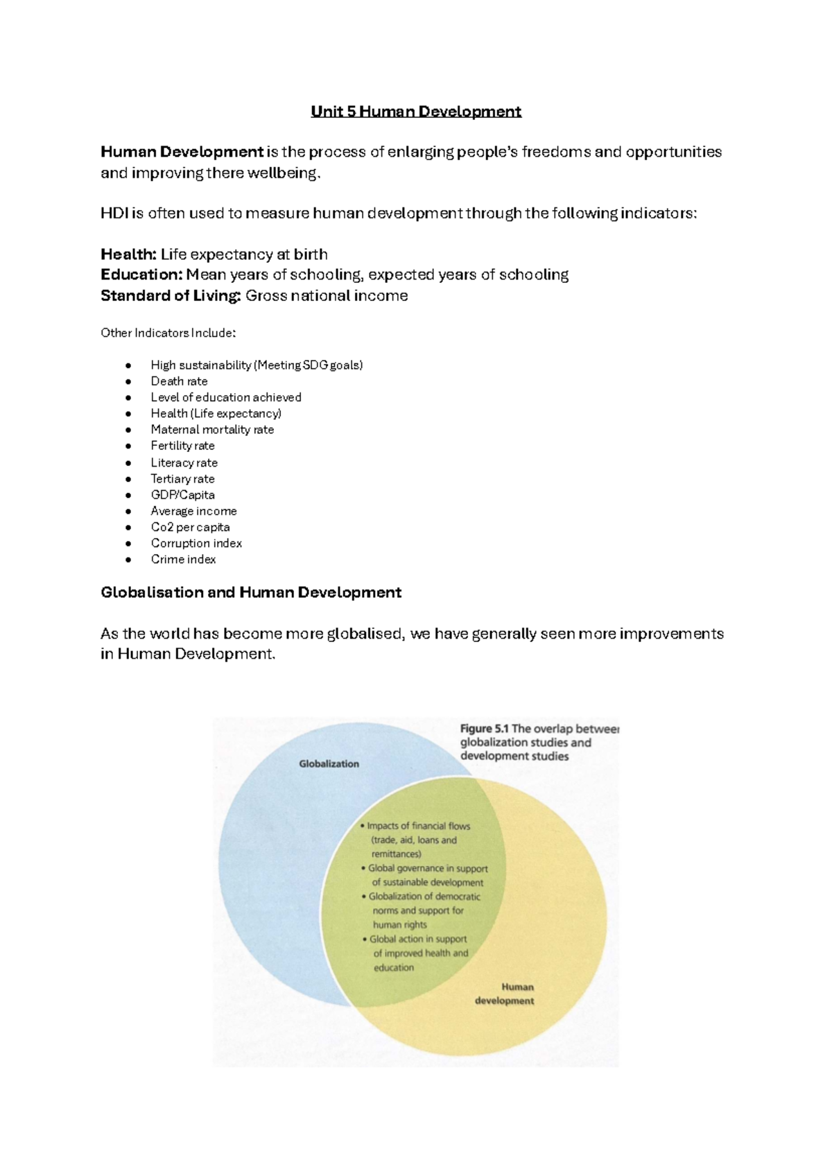 Geography Unit 5 HL - Human Development and Globalization Insights ...