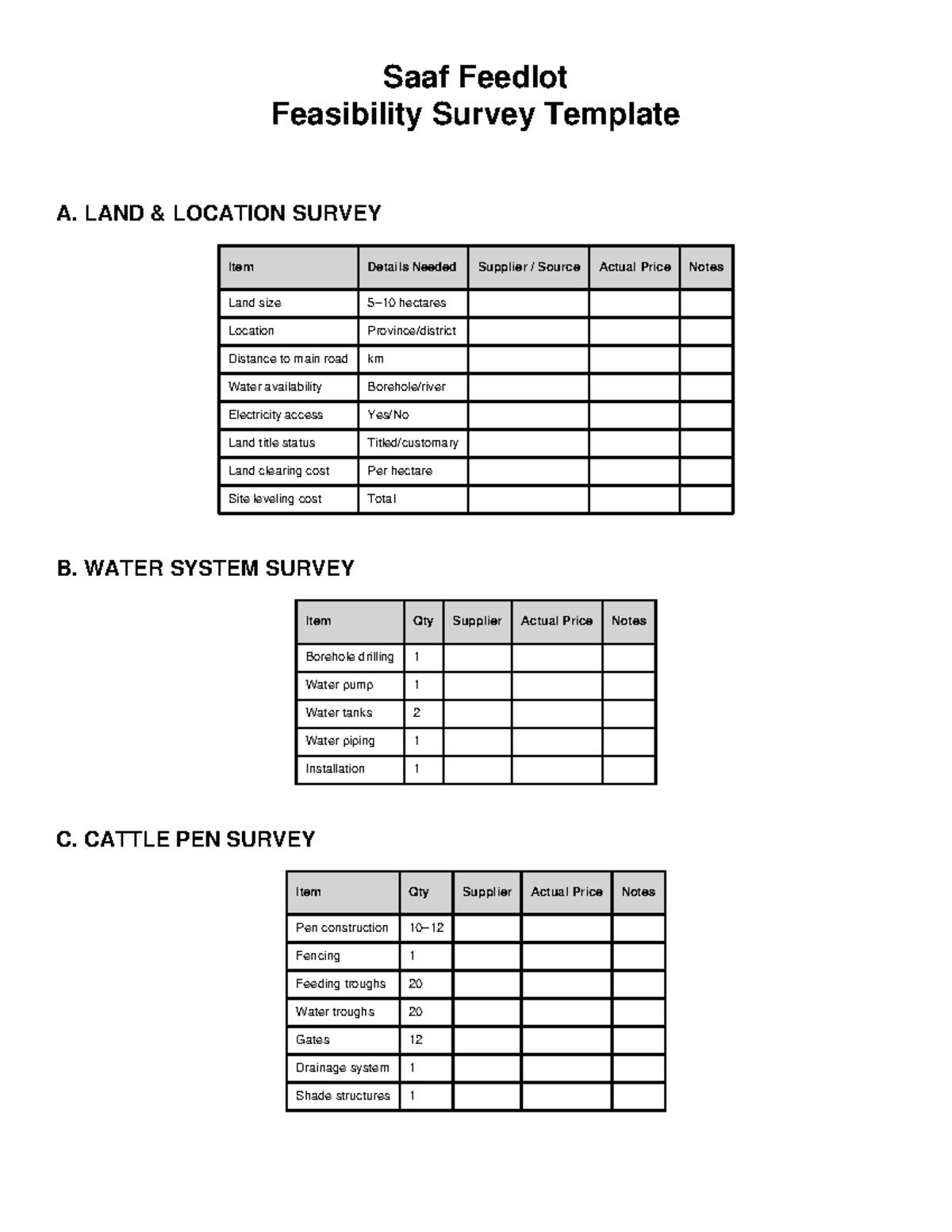 Saaf Feedlot Feasibility Survey Template: Comprehensive Assessment ...