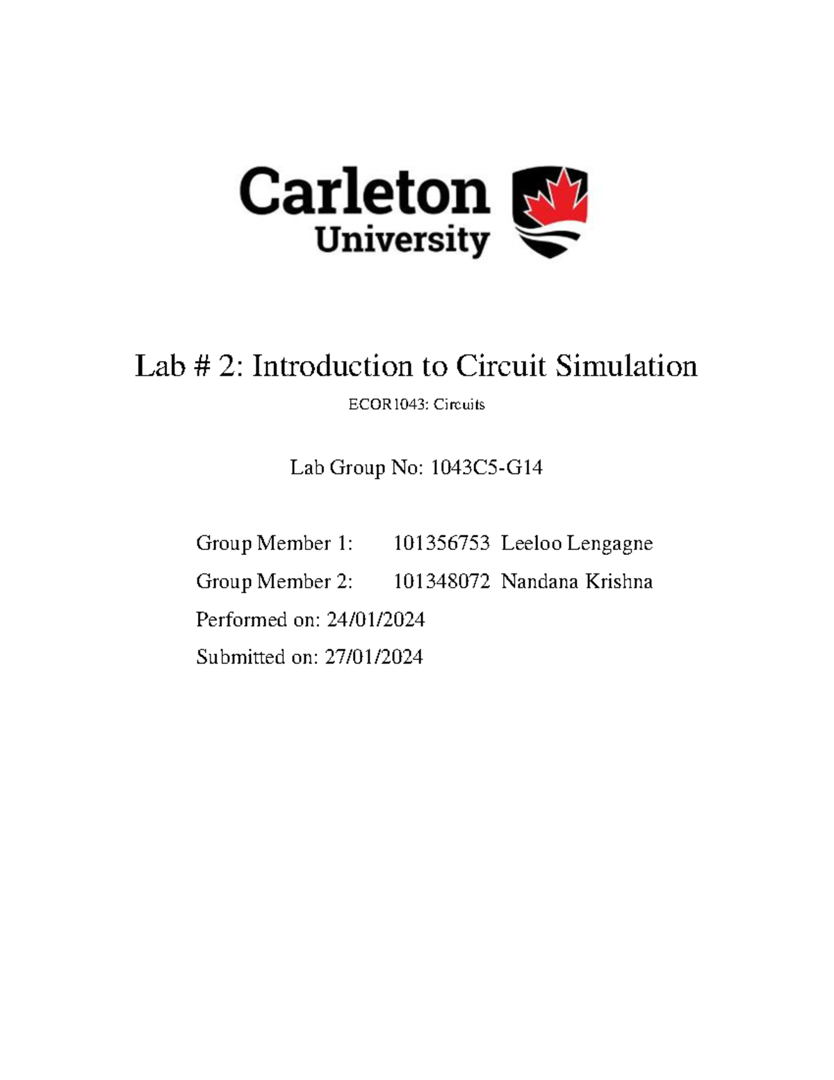 ECOR1043: Circuits Lab 2 - Circuit Simulation Results & Analysis - Studocu