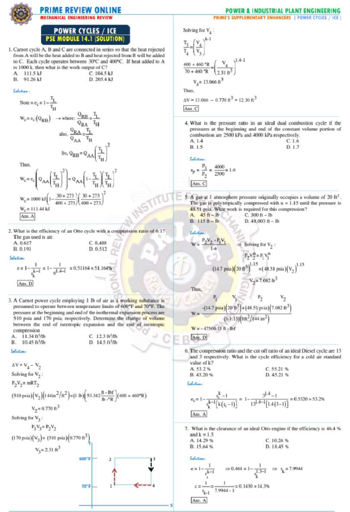 PRIME REVIEW ONLINE POWER CYCLES ICE: MECHANICAL ENGINEERING REVIEW ...