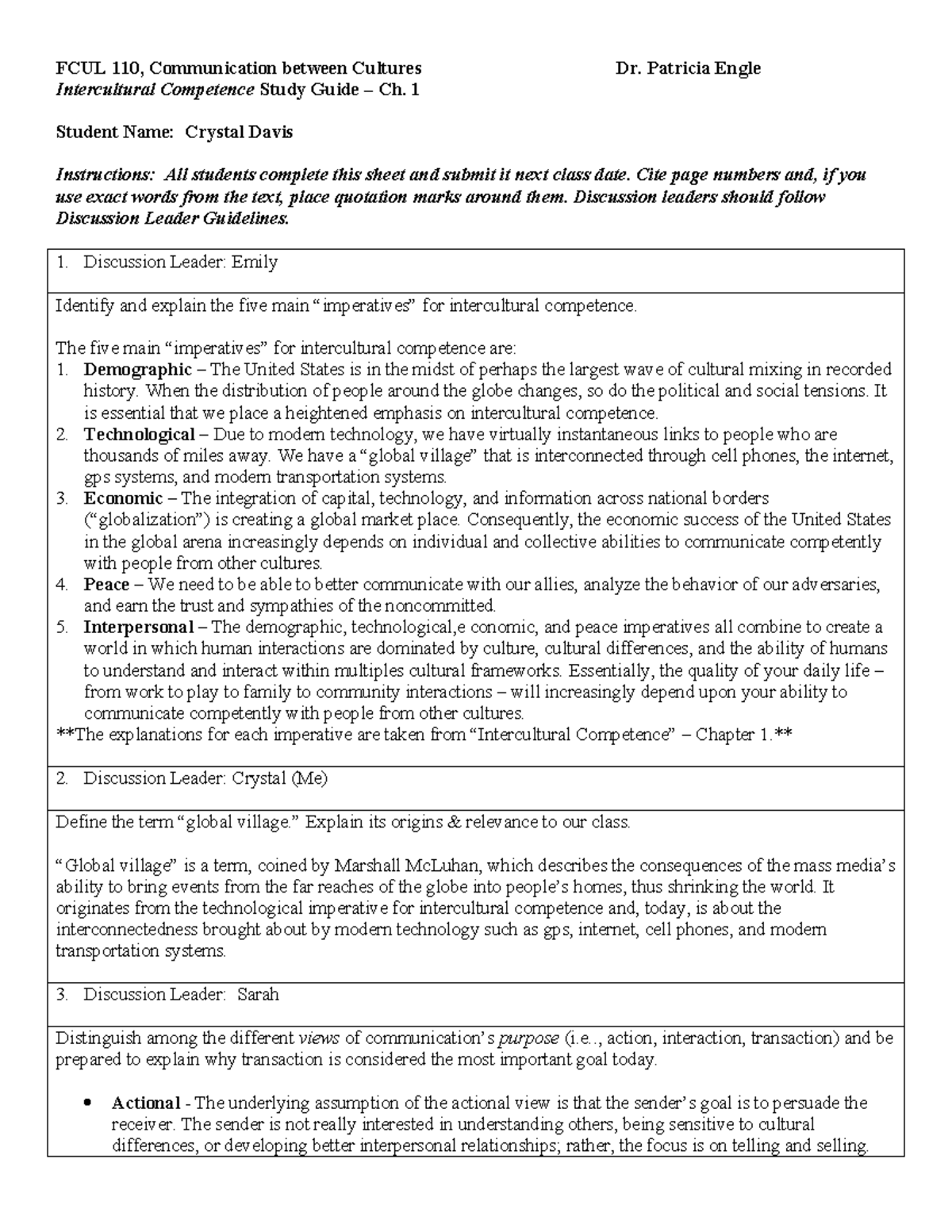 FCUL 110: Intercultural Competence Study Guide - Chapter 1 - Studocu