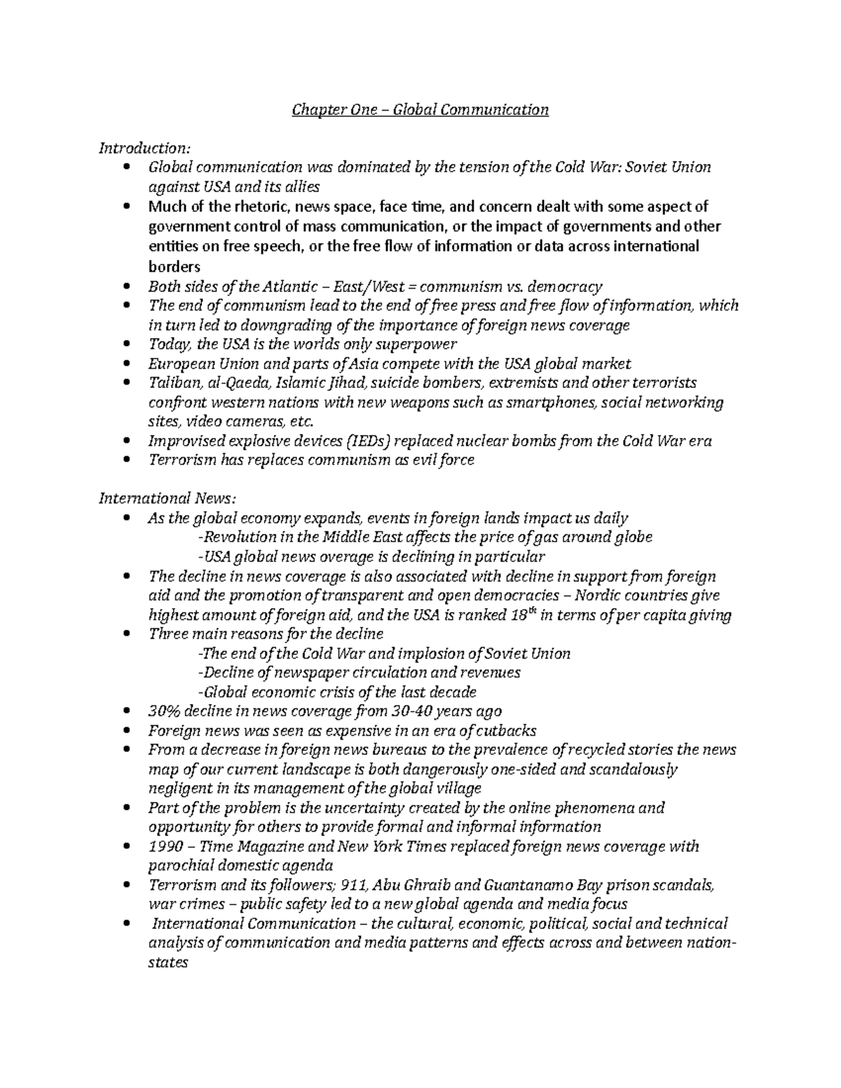 Chapter 1 Summary: Global Communication and Media Dynamics - Studocu