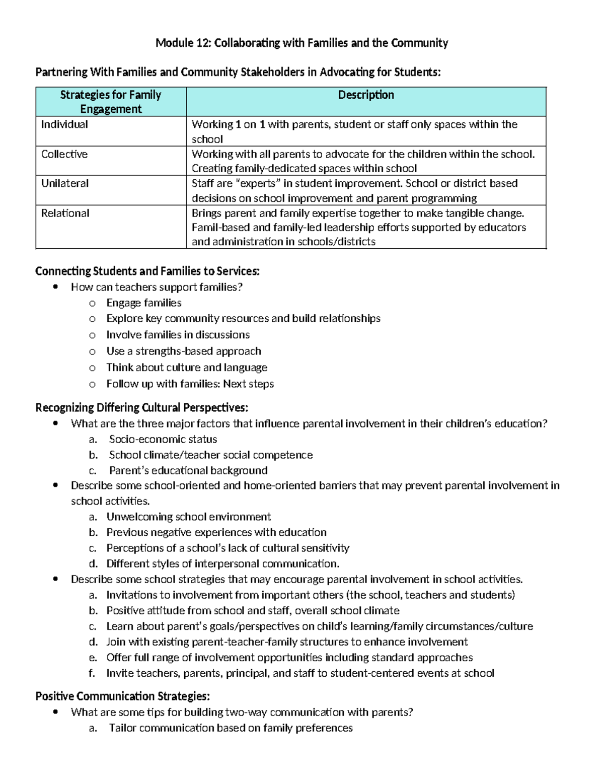 D096 D169 M12 Study Guide: Engaging Families & Communities in Education ...