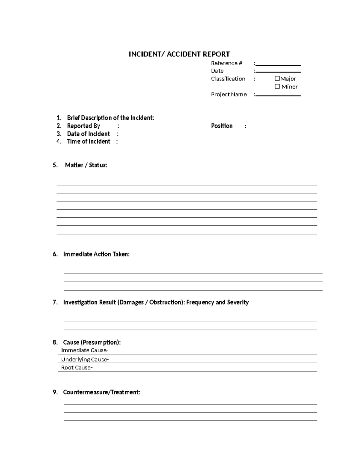 Proposed Incident Report-Activity - Engineering - INCIDENT/ ACCIDENT ...