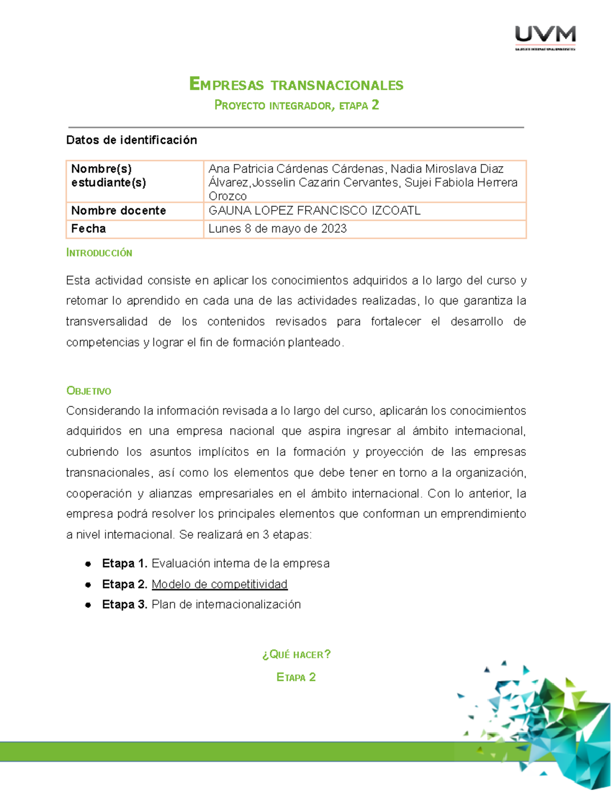 Actividad 5. Proyecto integrador etapa 2 - EMPRESAS TRANSNACIONALES ...