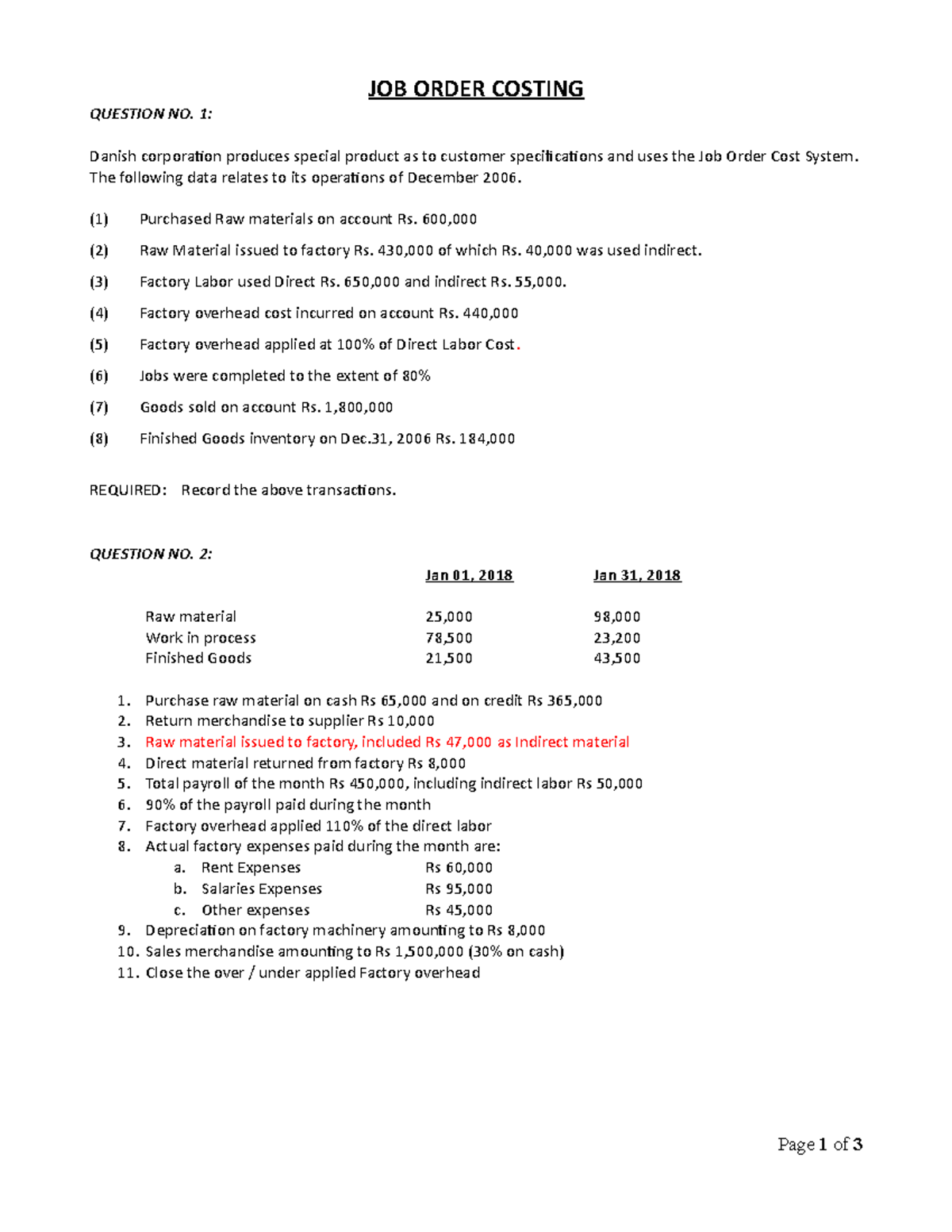 Job Order Costing Questions for Fall 2020 - Comprehensive Guide - Studocu