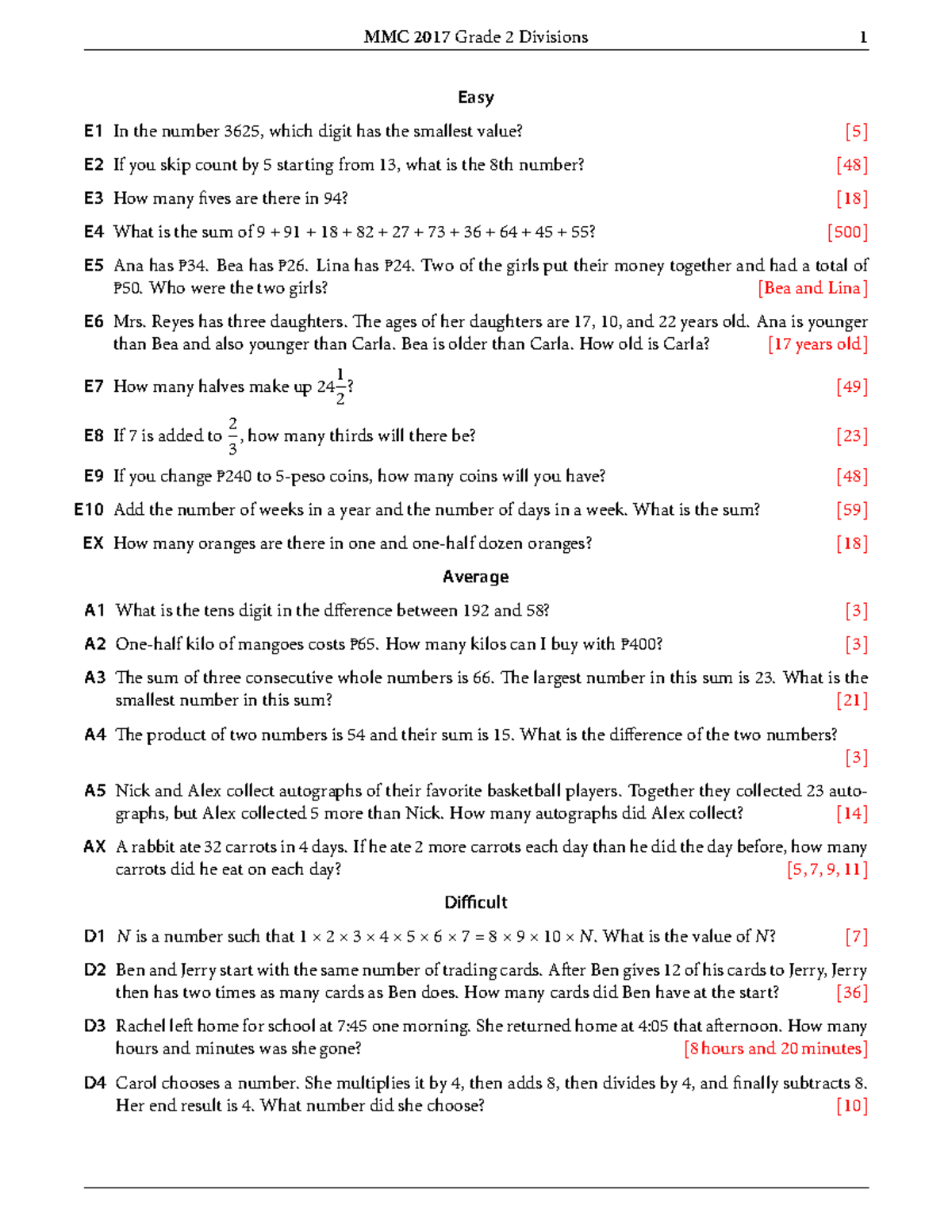 MMC 2017 Gr2 Div - Math Reviewer for Grade 2 - Studocu