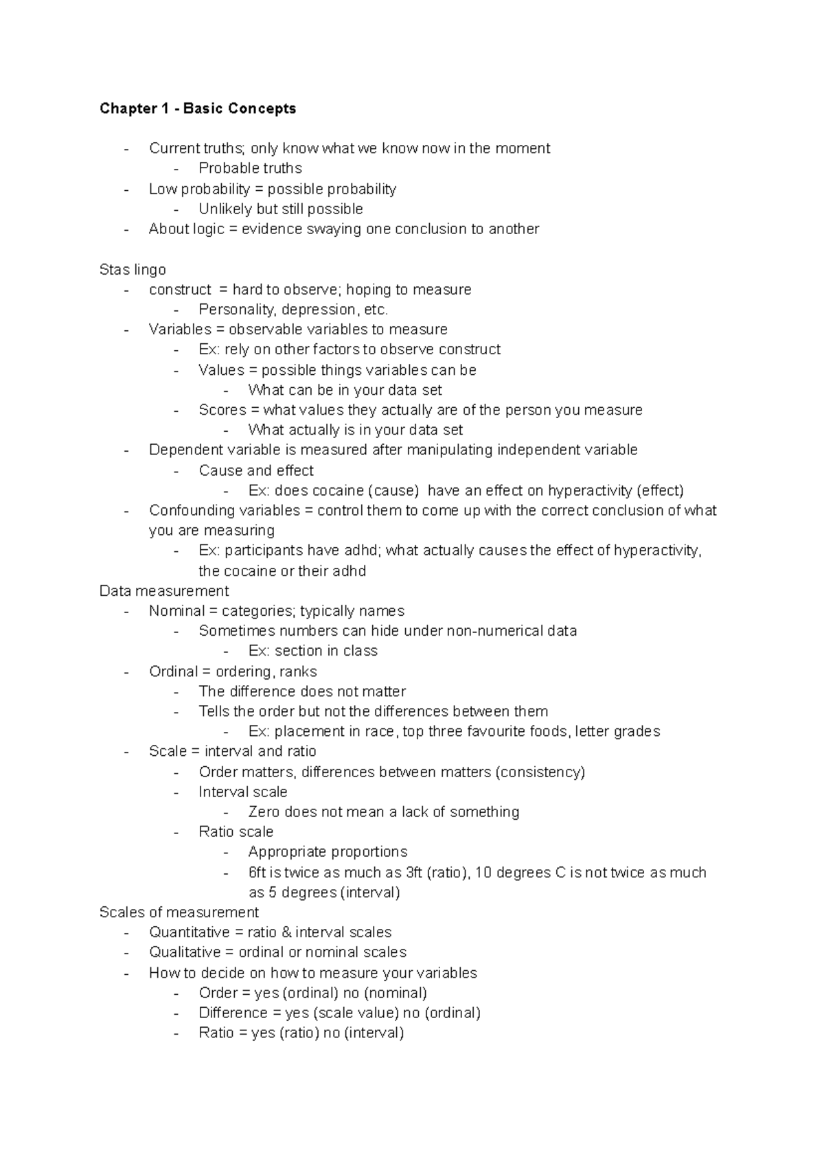 Statistical Analysis Lecture Notes: Key Concepts and Measurements - Studocu
