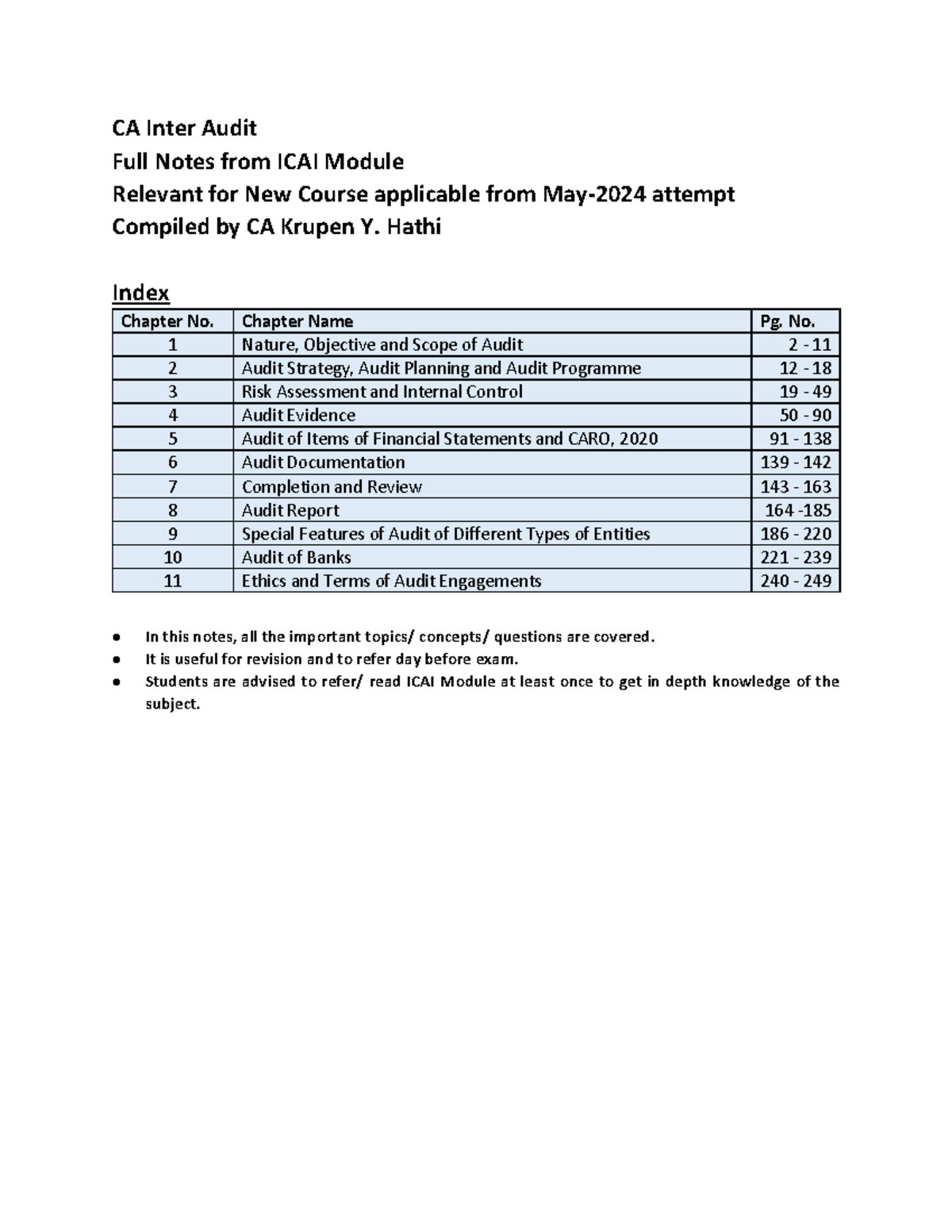 Audit Full Notes - CA Inter Audit Full Notes from ICAI Module Relevant ...