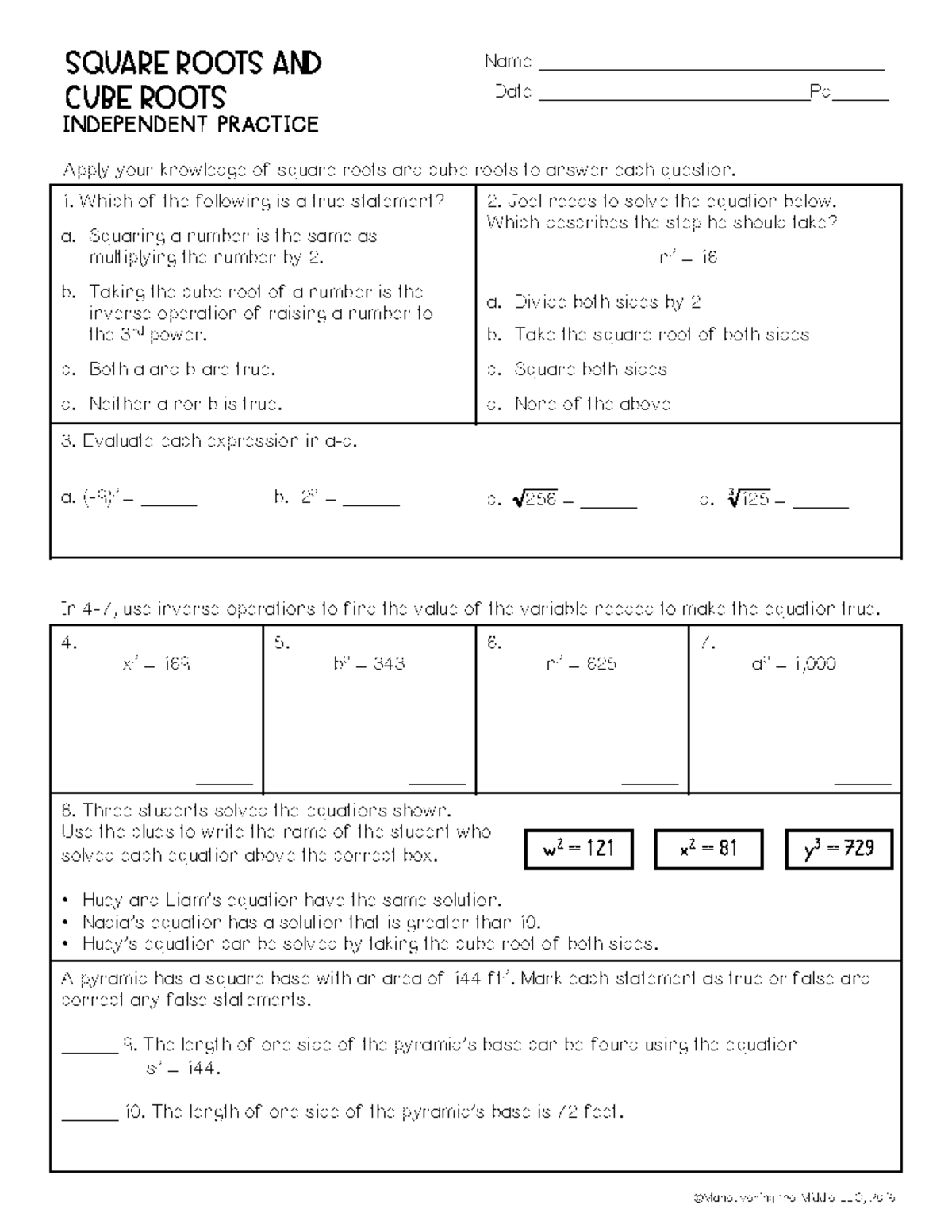 Independent Practice on Square Roots & Cube Roots - Studocu