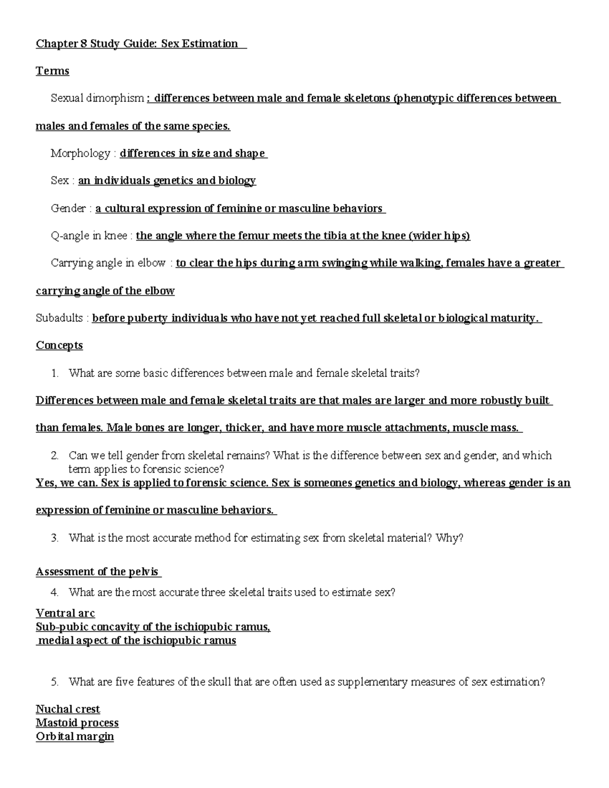 Chapter 8 Study Guide: Sex Estimation & Sexual Dimorphism - Studocu