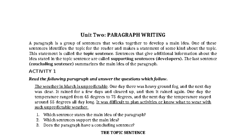 Basic Writing Skills 2 & 3: Mastering Paragraph Structure - Studocu