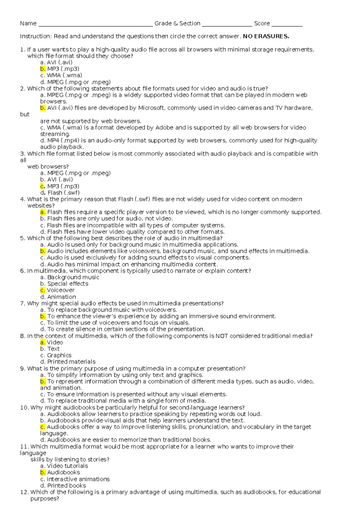 PISA Format Quiz 21st - Program for International Student Assessment ...