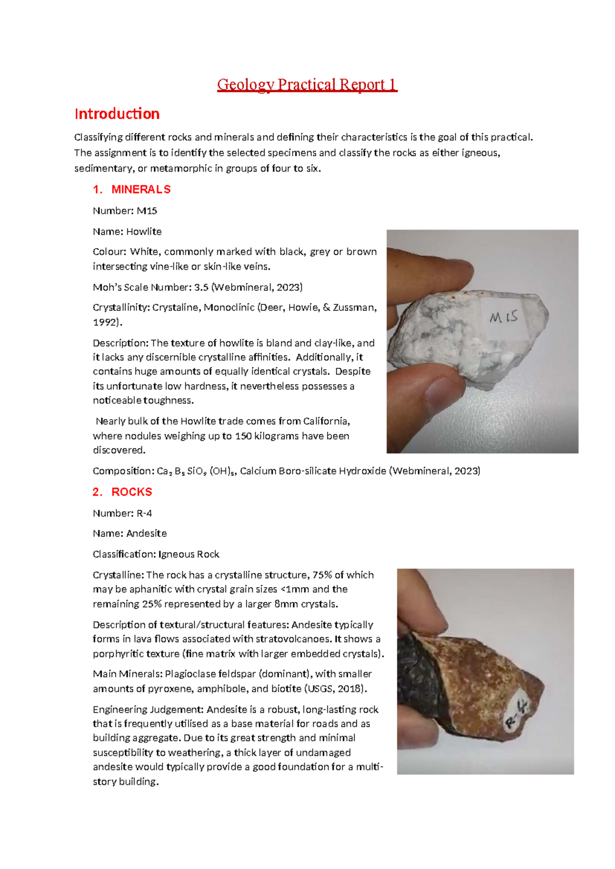 Geology Practical Report 1: Rock and Mineral Classification - Studocu