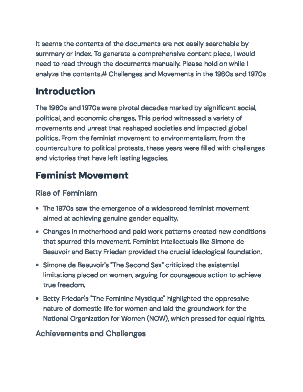 Challenges and Movements in the 1960s and 1970s: A Comprehensive ...
