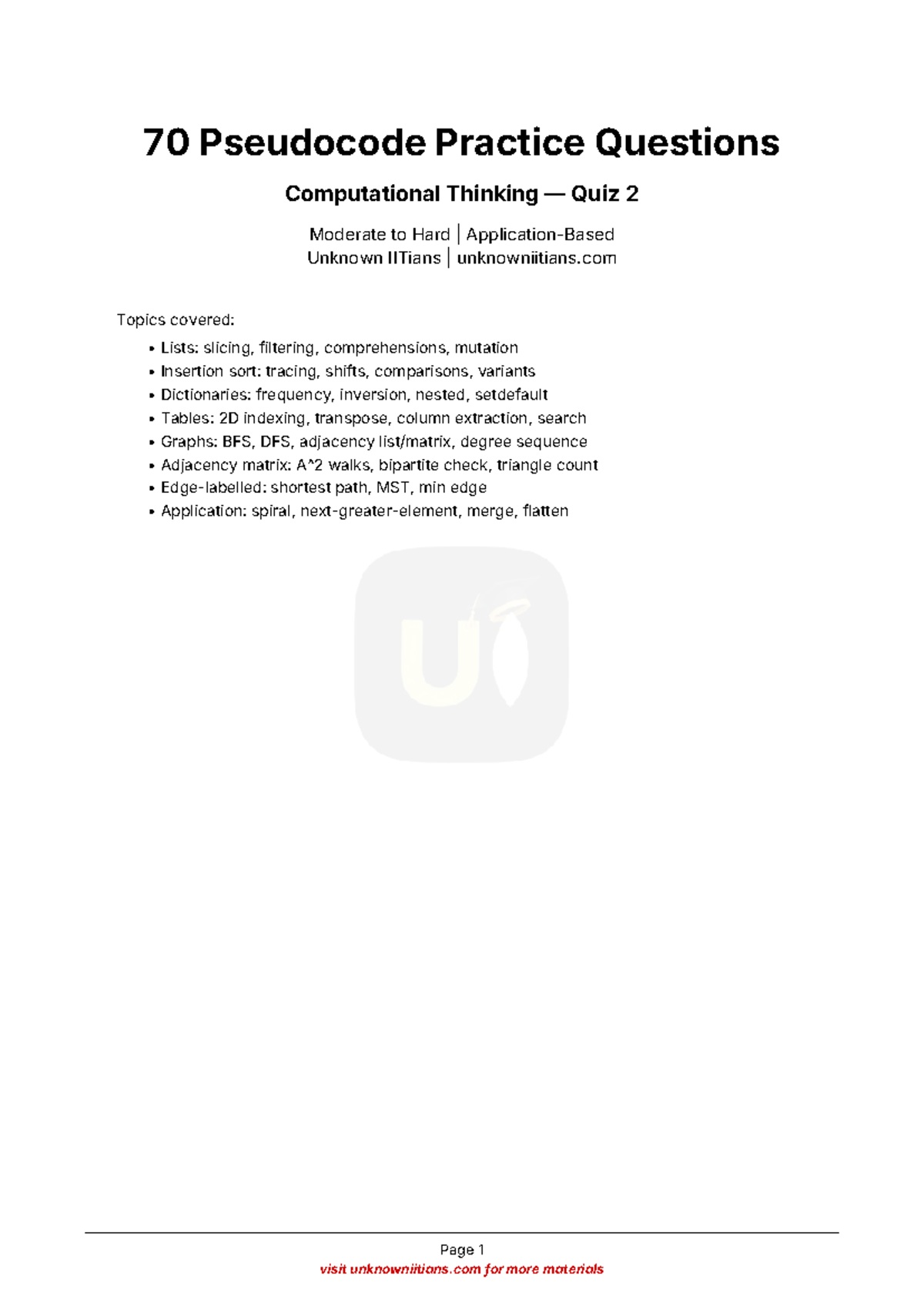 70 Pseudocode Practice Questions for CT Quiz 2: Moderate to Hard - Studocu