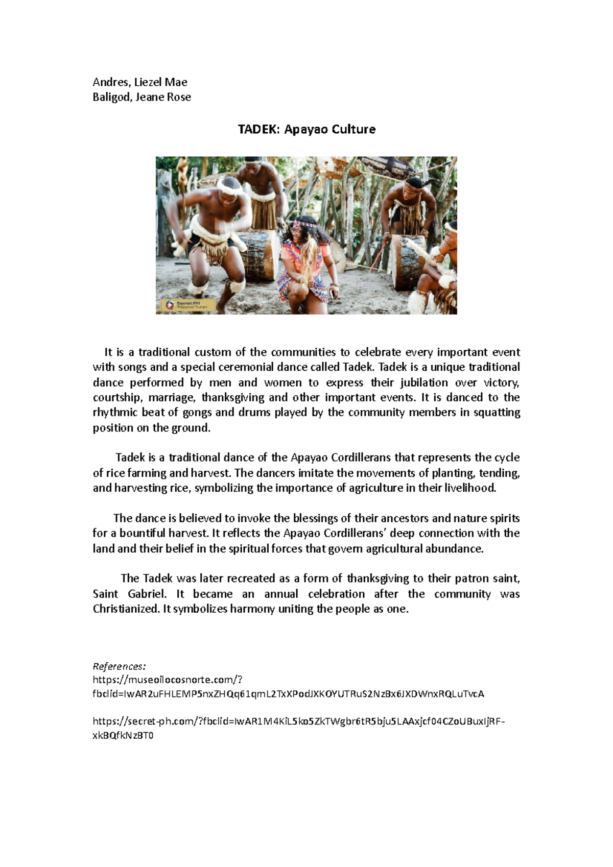 Tadek: Celebrating Apayao Culture in Cordi 101 - Studocu