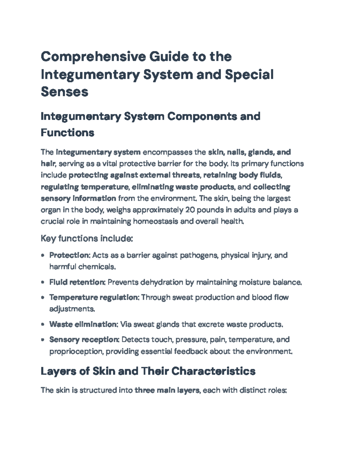 Comprehensive Guide to Integumentary System & Special Senses (BIO 101 ...