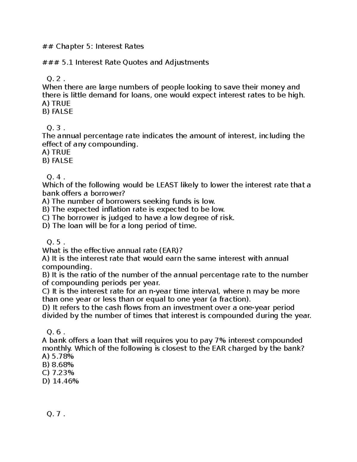 Chapter 5: Interest Rates MCQs & Answer Key - Studocu